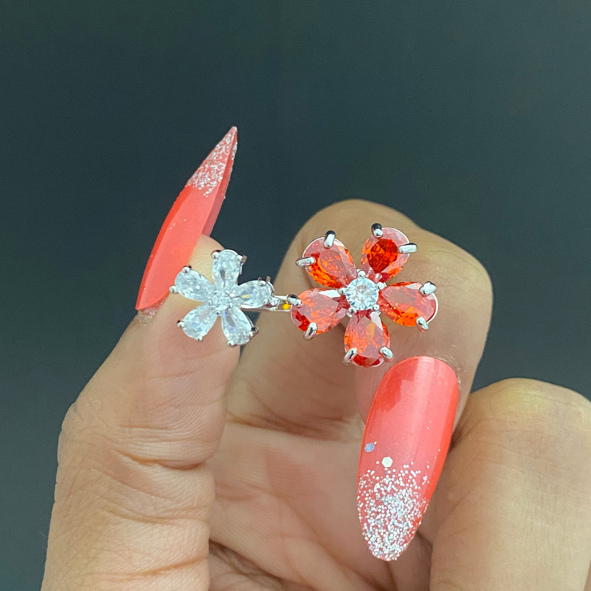 High Quality Adjustable Silver Orange Flower Ring– Oralia India
