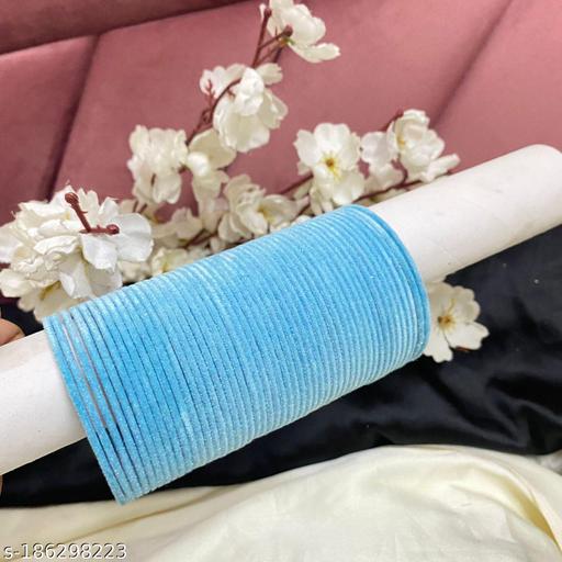 SkyBlue Round Velvet Bangle– Oralia India