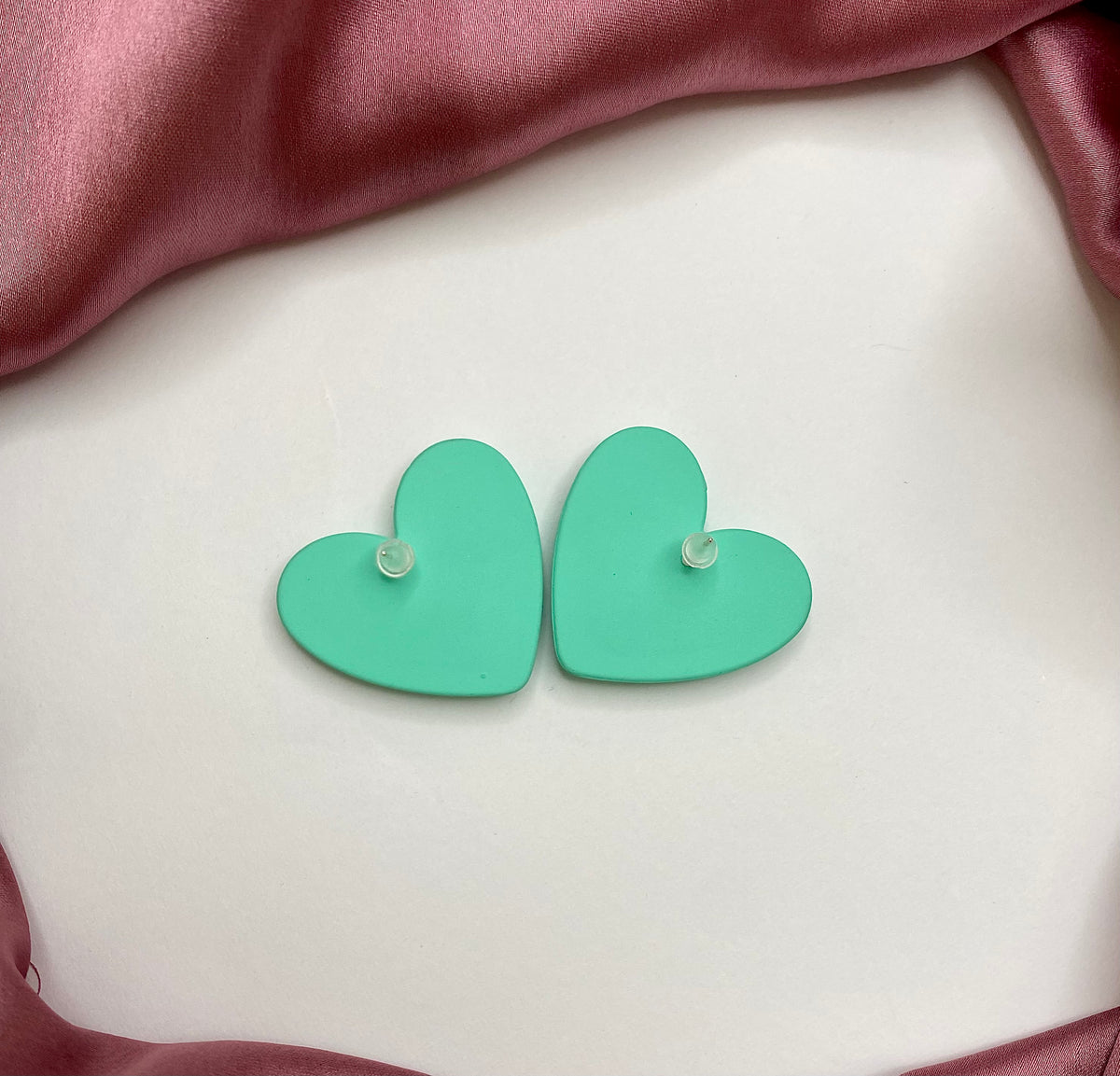 Oralia Matte Sea Green Heart Studs– Oralia India