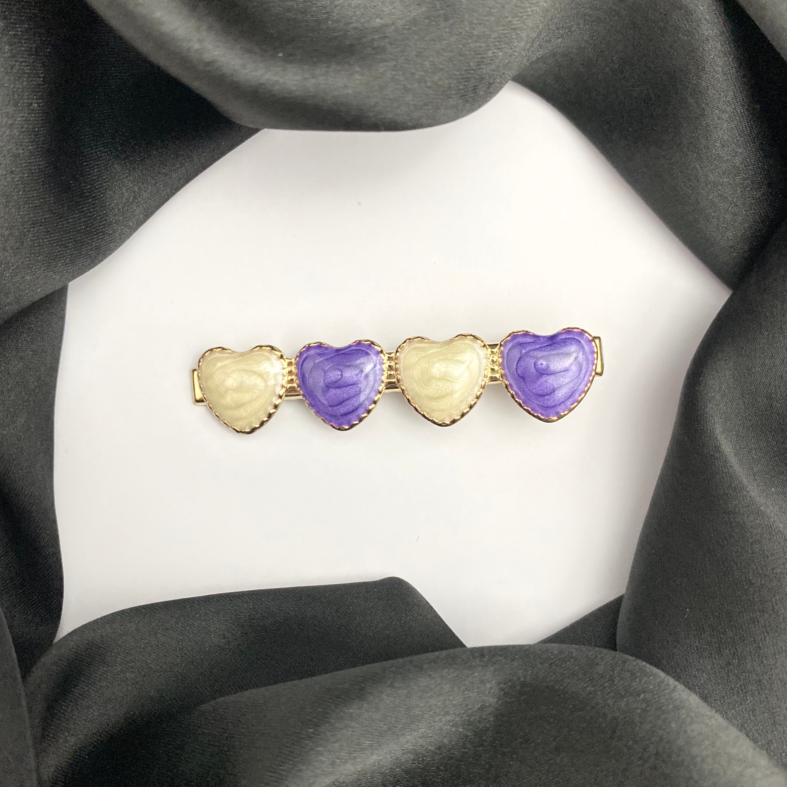 Purple And Cream Heart Hair Clip– Oralia India