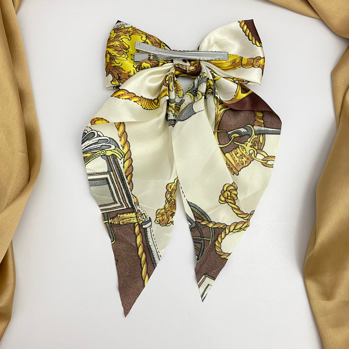 Oralia Cute Brown & Cream Printed Bow Hair Clip– Oralia India