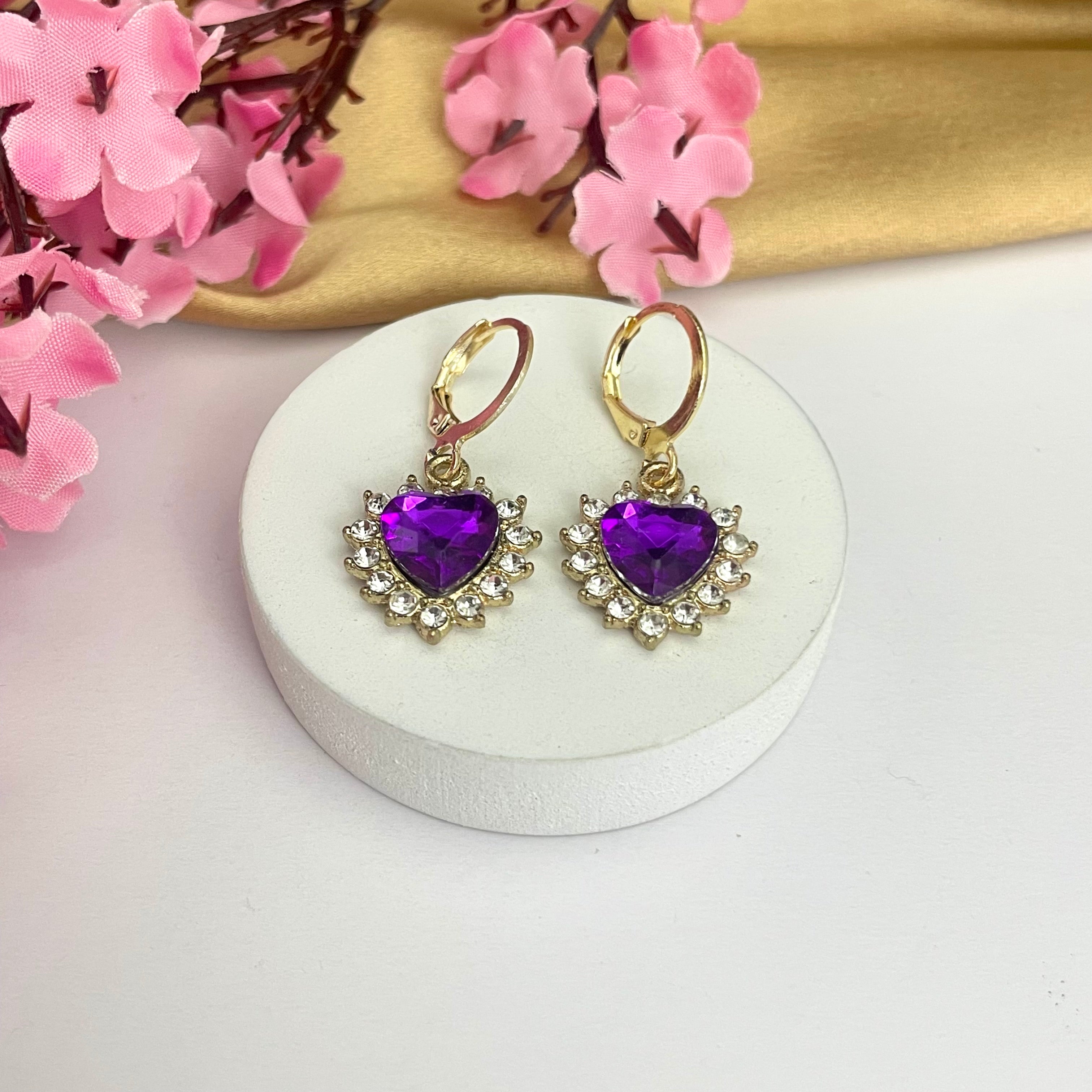 Oralia Cute Crystal Purple Heart Charm Huggies Perfect For Dailywear ...