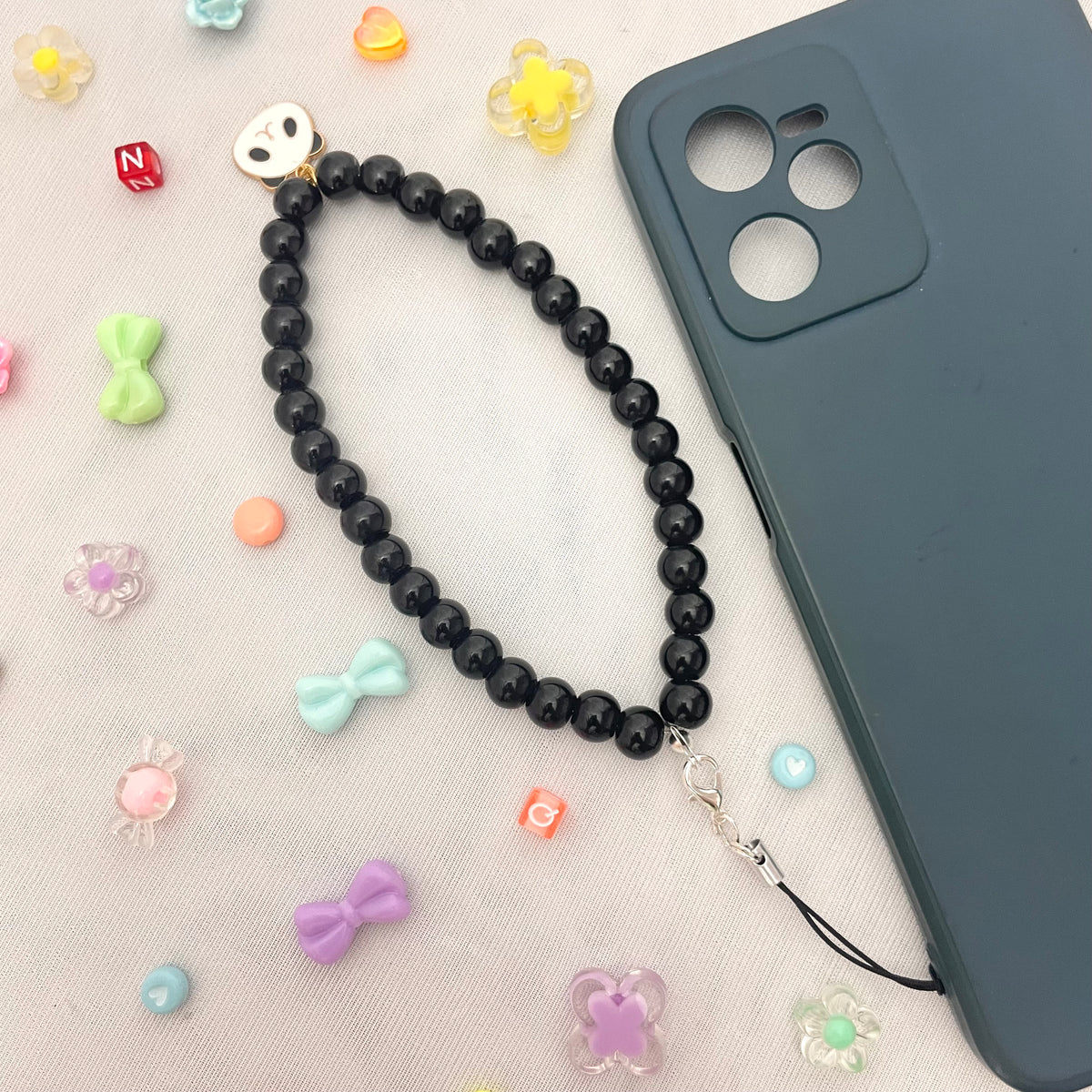 Oralia Cute Black Glass Pearl Phone Charm Strap With Panda Face Charm ...