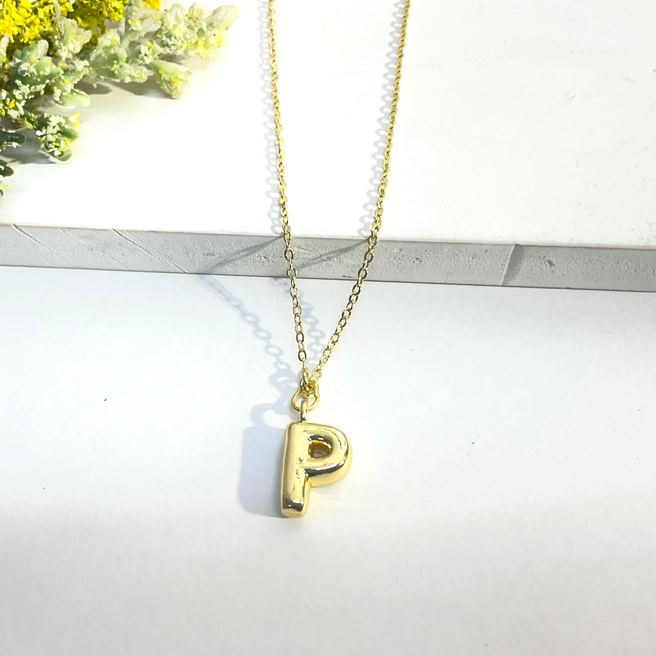 Golden Waterproof P Initial Pendant Necklace for Women– Oralia India